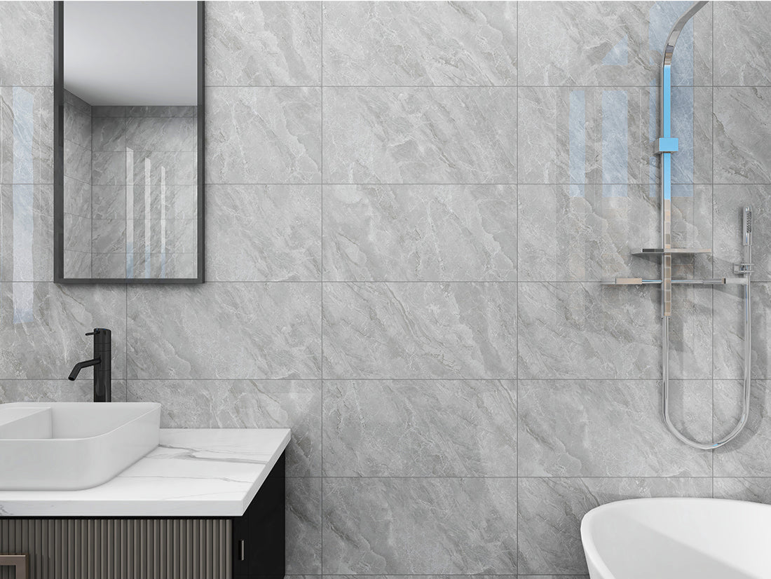 Lustrous Light Grey Porcelain Tiles - Zenith 30x60 Collection – SATS TILES